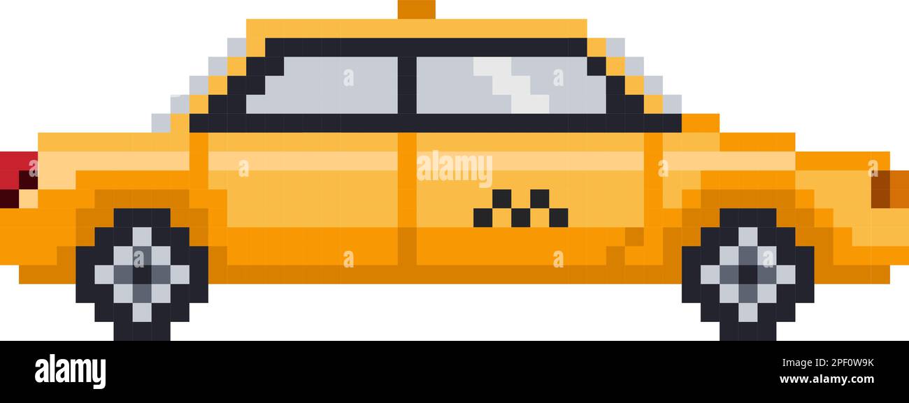 Taxi car icon, side view for retro video game. Pixel art style vector ...