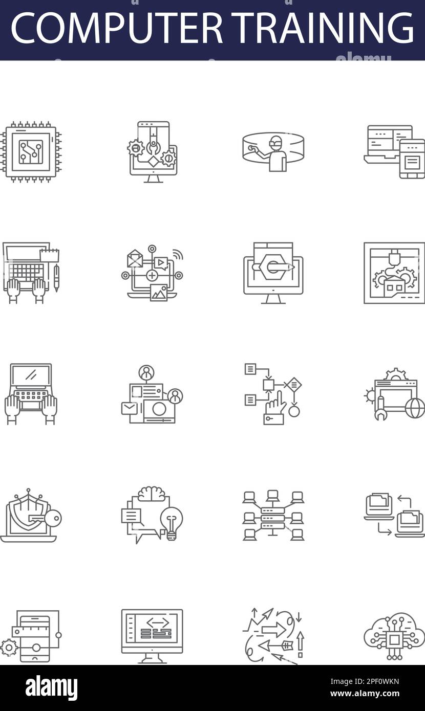 Computer training line vector icons and signs. Training, IT, Course ... Computer training line vector icons and signs. Training, IT, Course ...