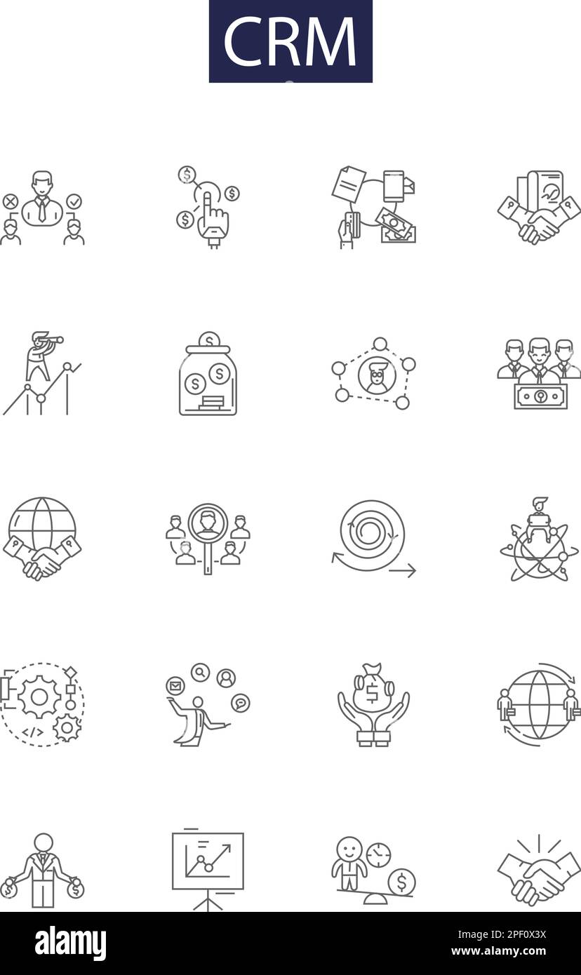 Crm Line Vector Icons And Signs Software Customer Relationship Database Sales Automation