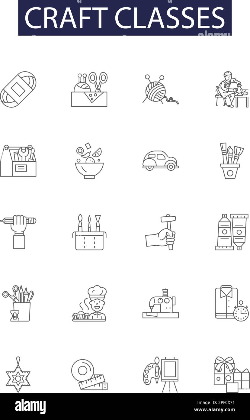 Craft classes line vector icons and signs. classes, pottery, weaving ...