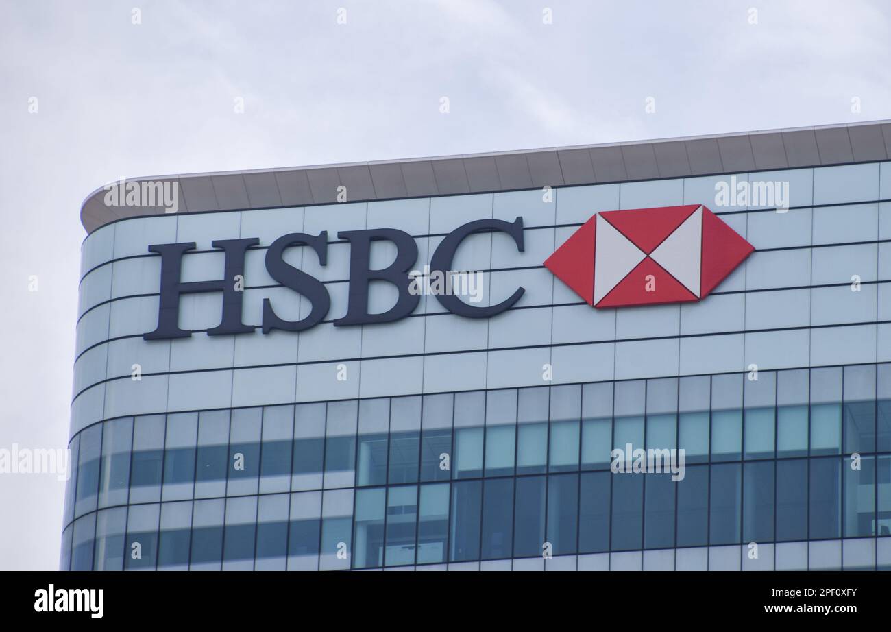 London, UK. 16th Mar, 2023. General view of HSBC global headquarters in ...