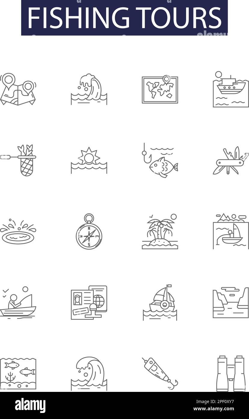 Fishing tours line vector icons and signs. Tours, Charters, Outings ...