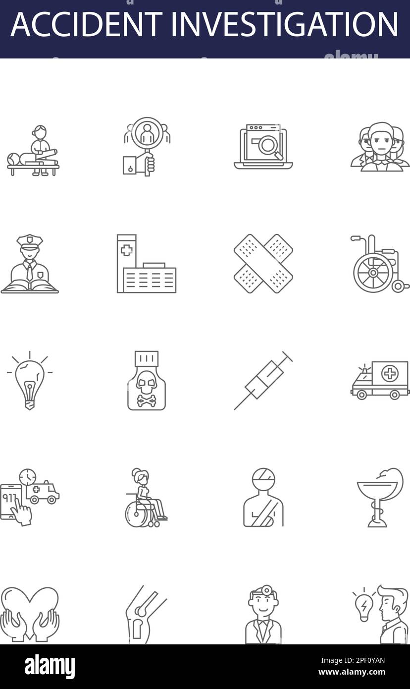 Accident investigation line vector icons and signs. investigation ...