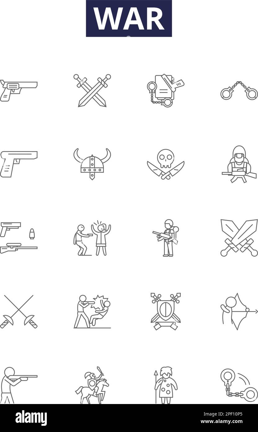 War line vector icons and signs. strife, combat, battle, aggression ...