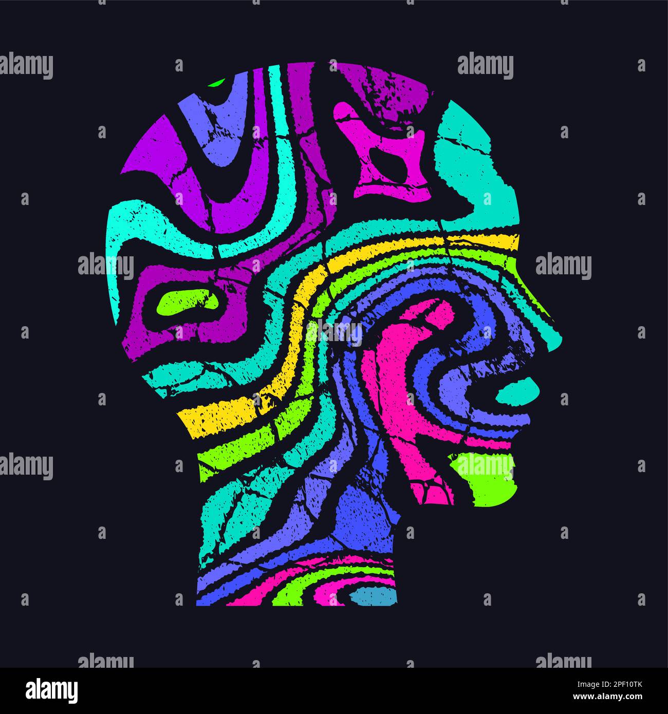 Woman profile. Silhouette of head with neon abstract psychedelic ...