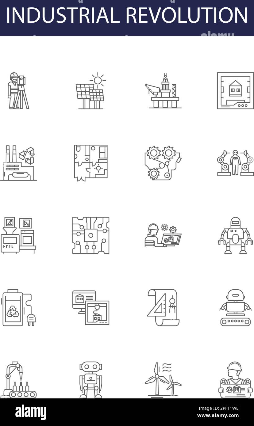 Industrial revolution line vector icons and signs. Revolution, Machines ...