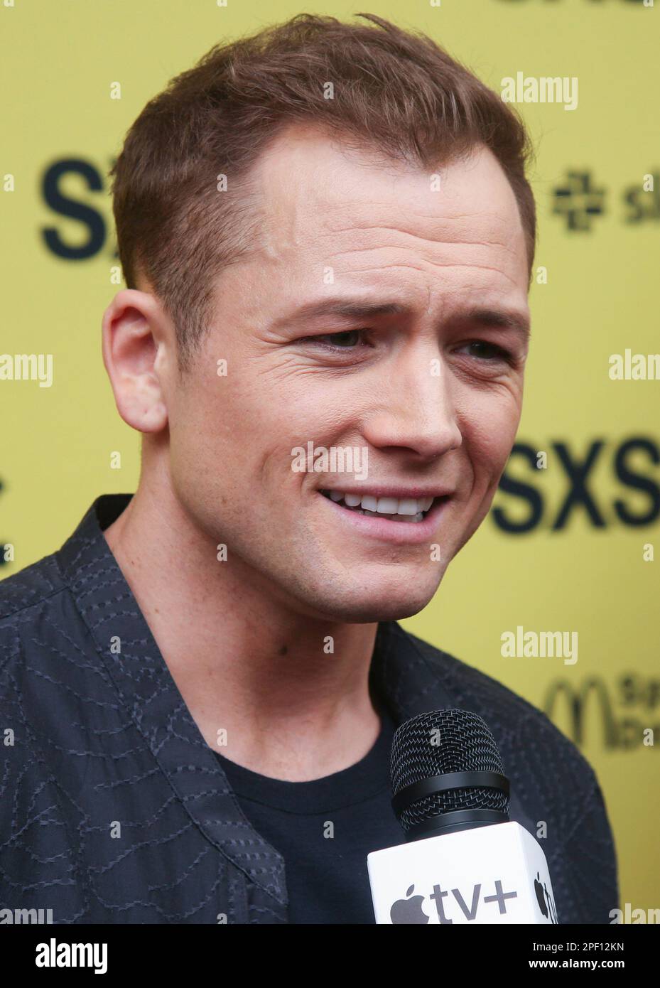 Taron Egerton arrives for the "Tetris" world premiere during the South ...