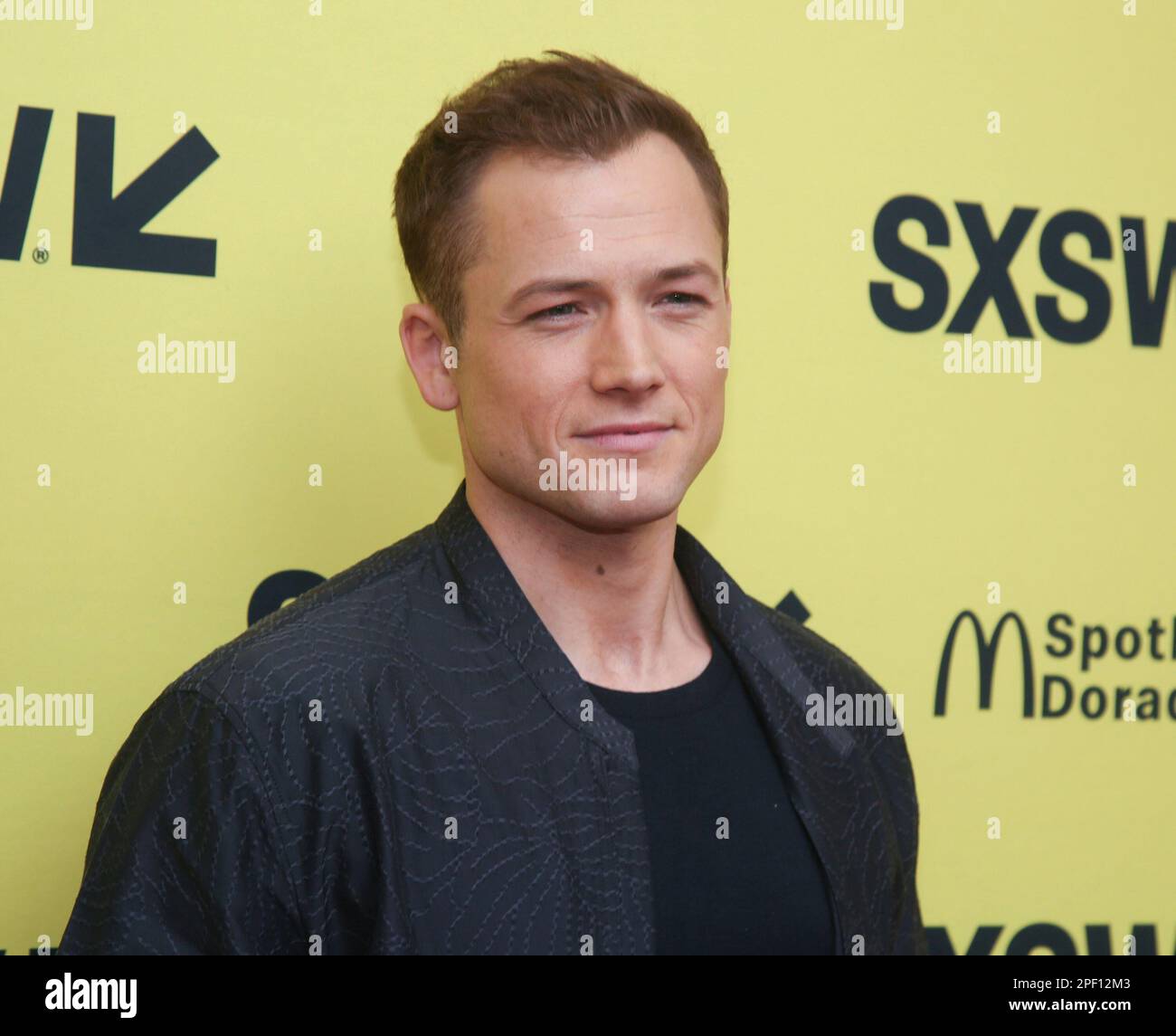 Taron Egerton arrives for the "Tetris" world premiere during the South ...
