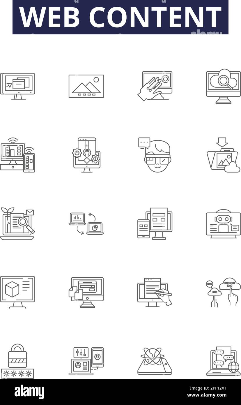 Web content line vector icons and signs. Pages, Text, Images, Links ...