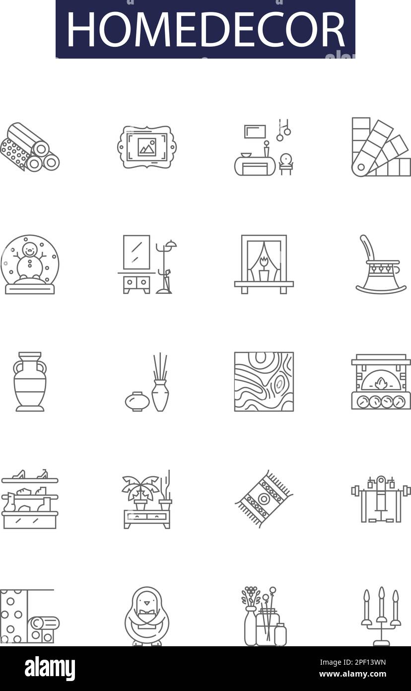 Homedecor line vector icons and signs. Wallpaper, Furnitures, Textiles ...