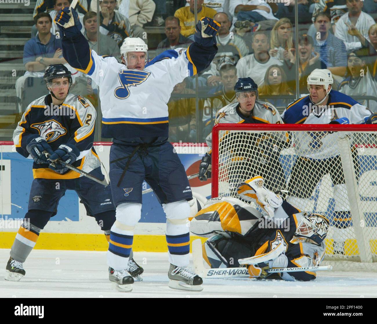 St. Louis Blues' Brian Savage celebrates his goal past Nashville ...