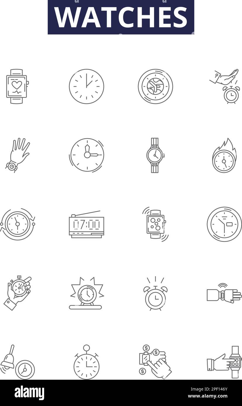 Watches line vector icons and signs. wristwatches, chronometers, quartz ...