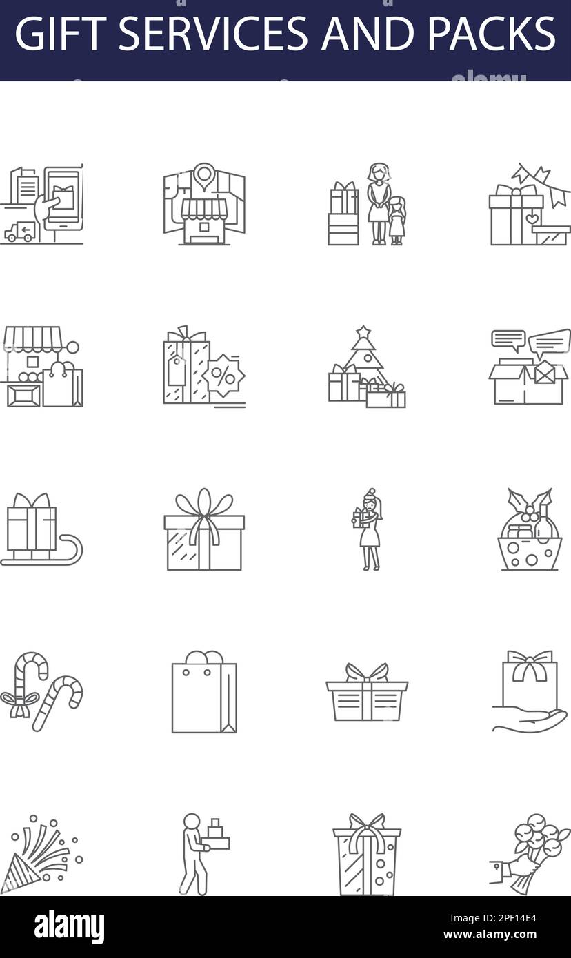 Gift services and packs line vector icons and signs. service, delivery ...