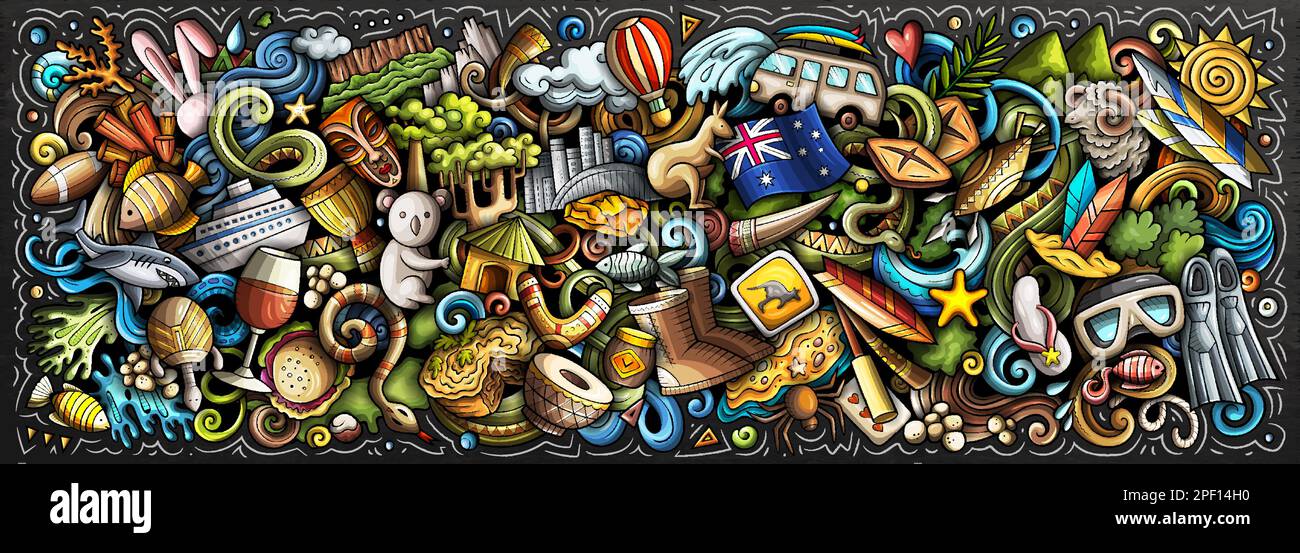 Vector illustration with Australia theme doodles. Vibrant and eye ...