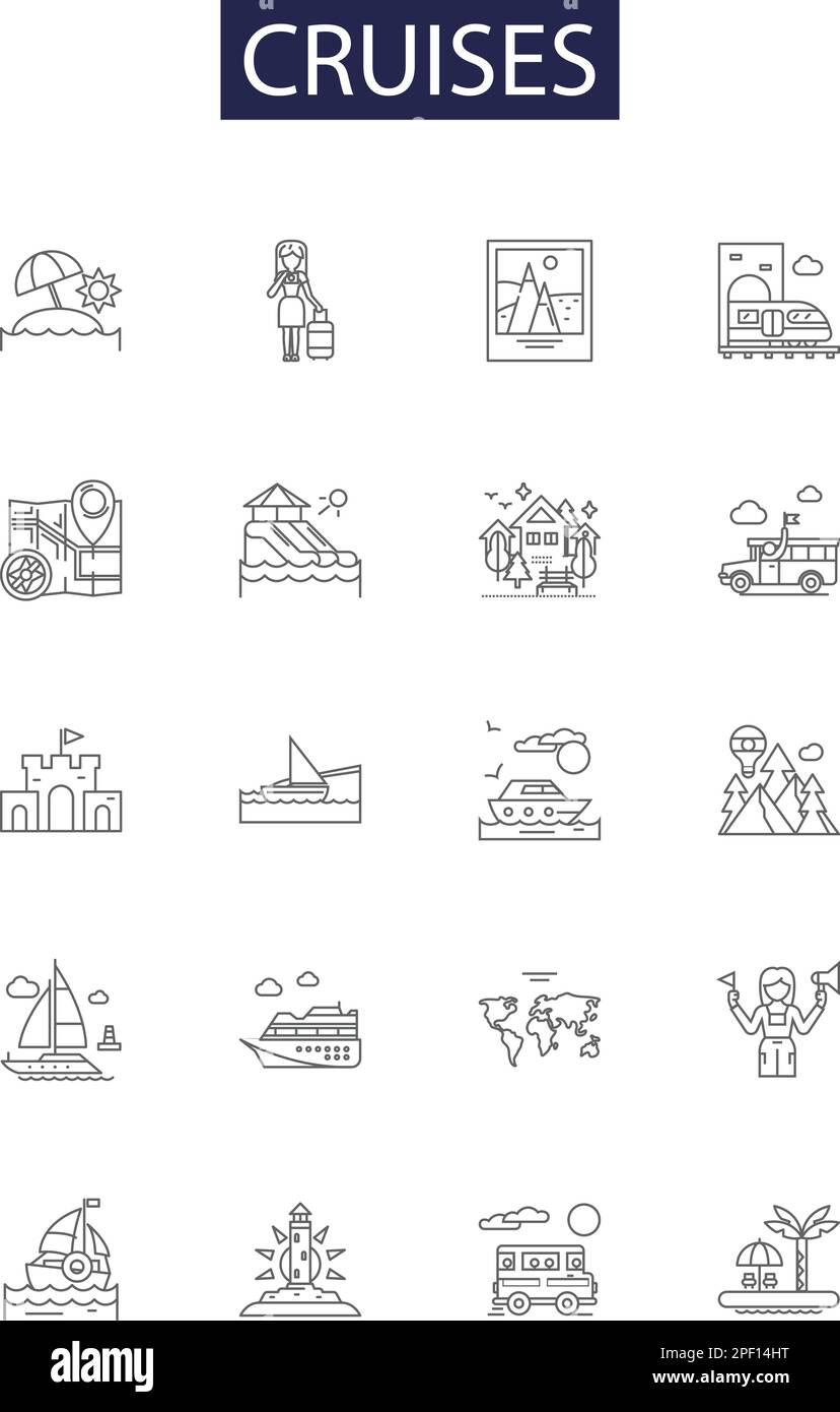 Cruises line vector icons and signs. sailing, voyage, excursion, ocean ...