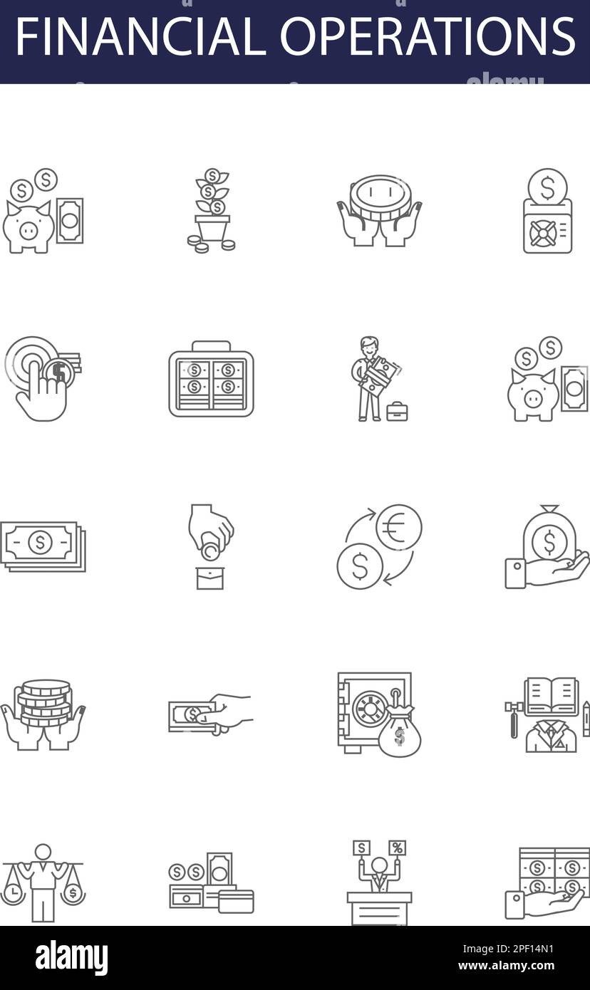 Financial operations line vector icons and signs. Operations ...