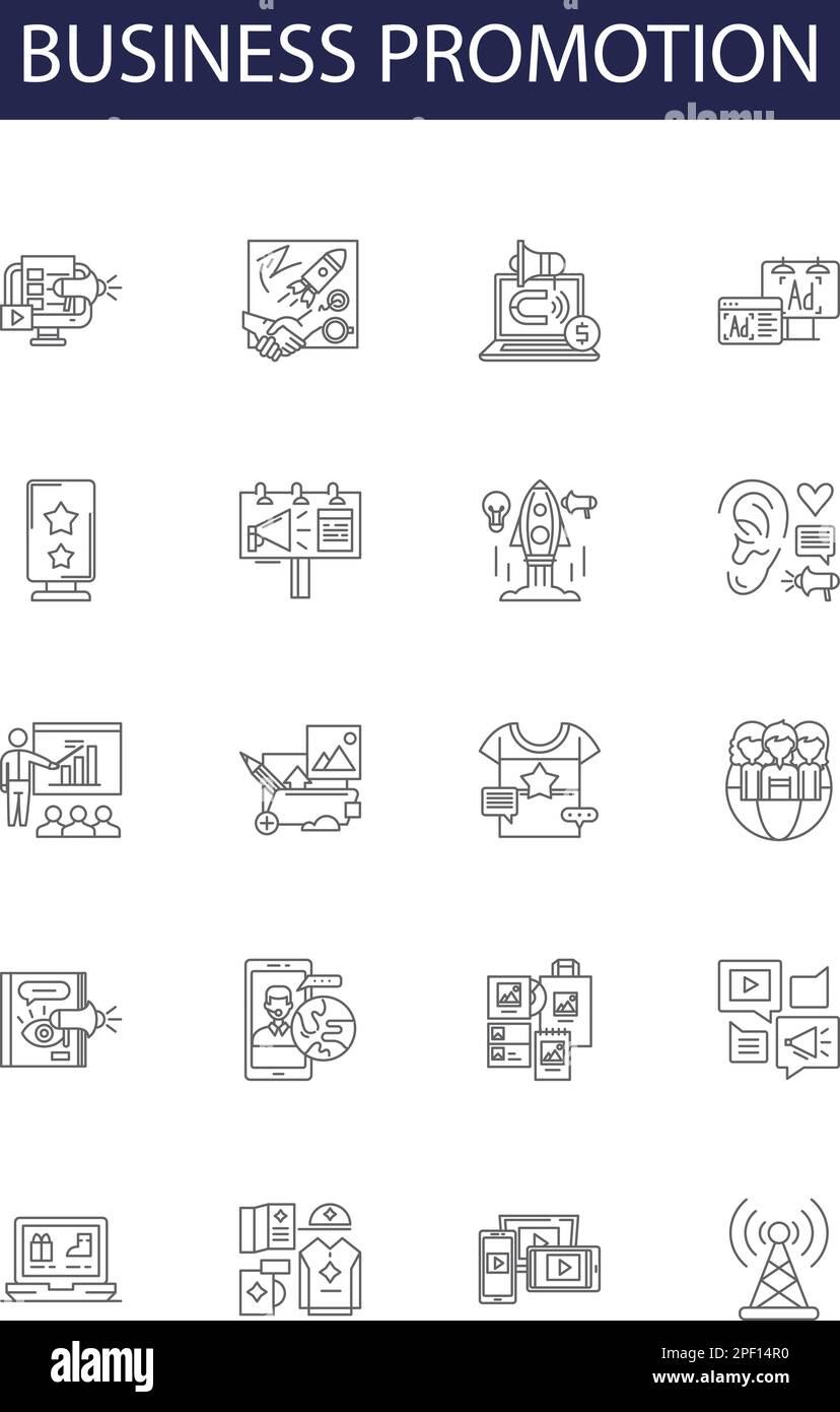 Business promotion line vector icons and signs. Advertising, Publicity ...