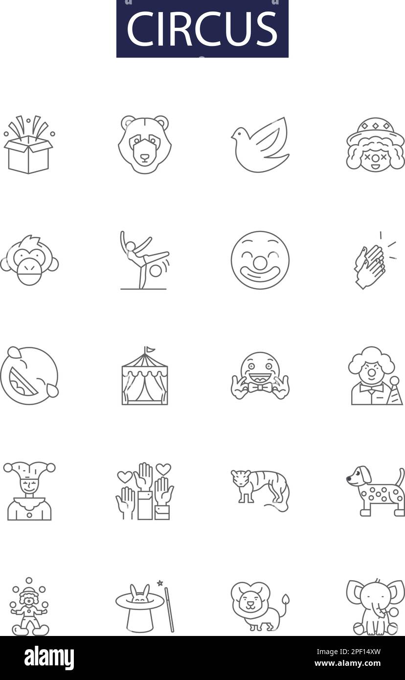 Circus line vector icons and signs. Trapeze, Juggling, Unicycles ...