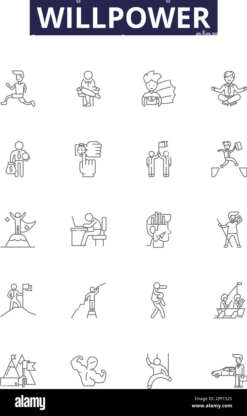 Willpower line vector icons and signs. Resolve, Persevere, Endurance ...