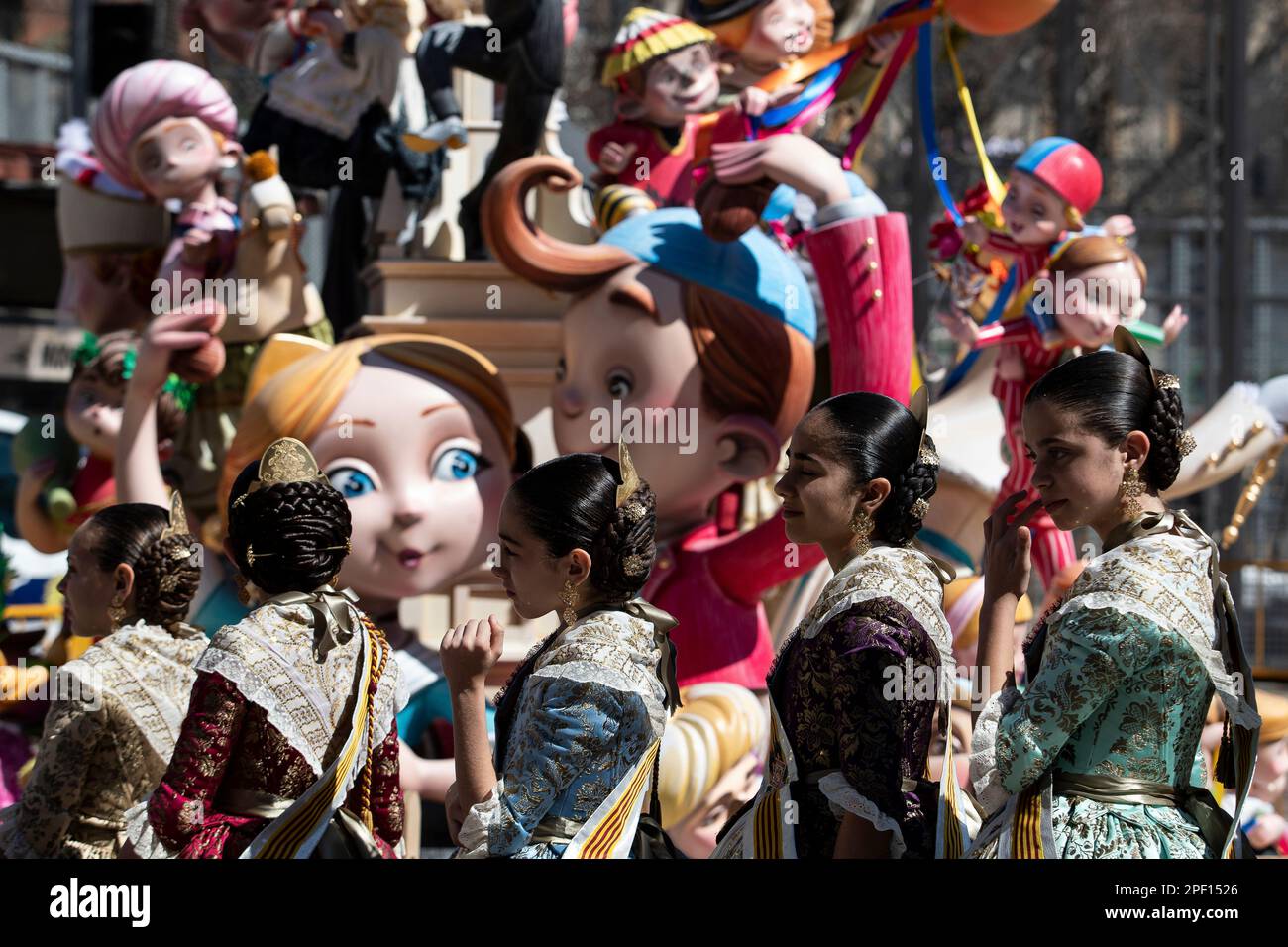 Valencia, Spain, March 16, 2023. This photograph shows a 'falla' (a ...