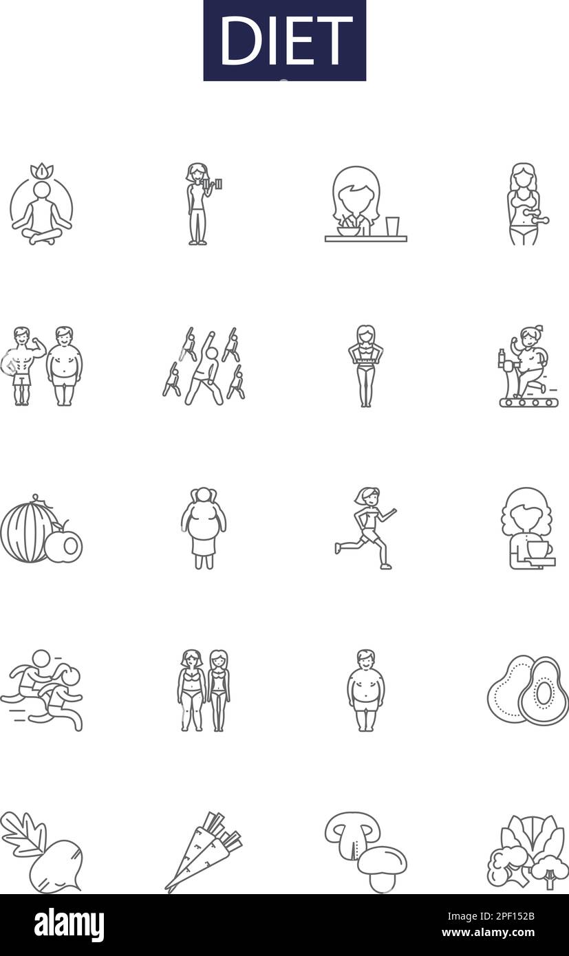 Diet line vector icons and signs. Nutrition, Food, Exercise, Weight ...