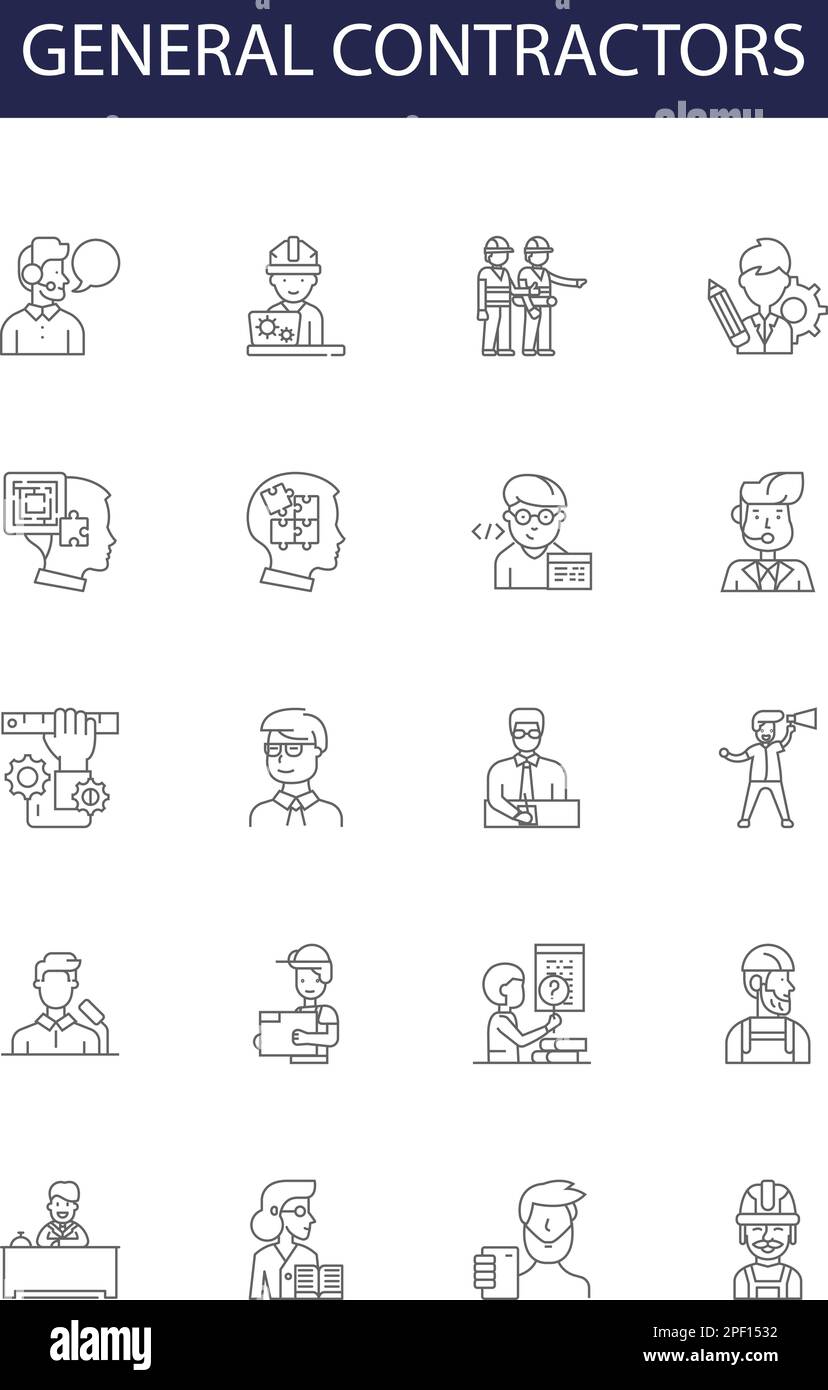 General contractors line vector icons and signs. Constructor, Engineer ...