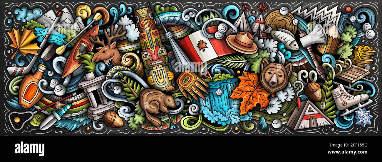 Canada cartoon doodle illustration. Funny Canadian banner design ...