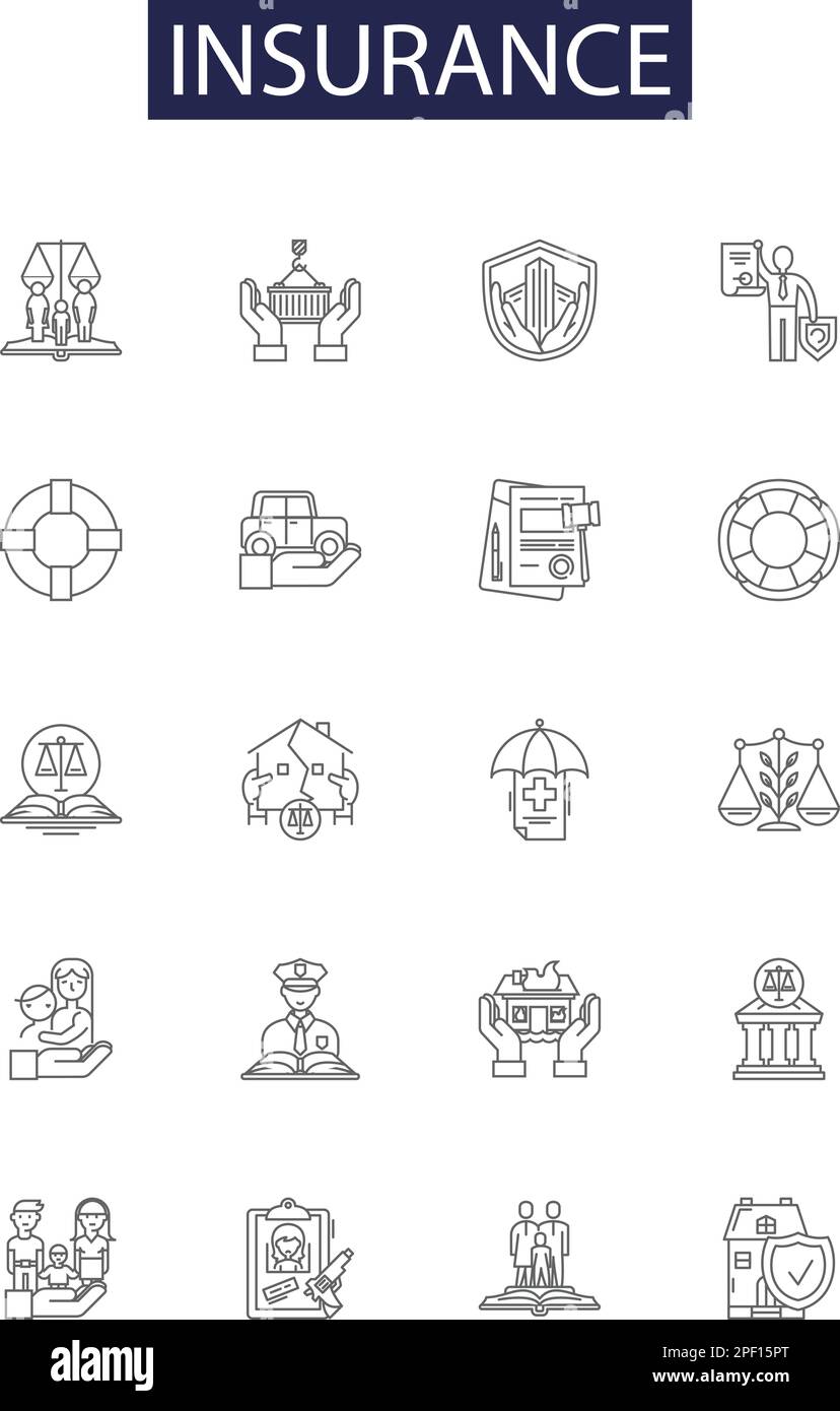Insurance line vector icons and signs. Coverage, Risk, Liability, Protect, Underwrite ...