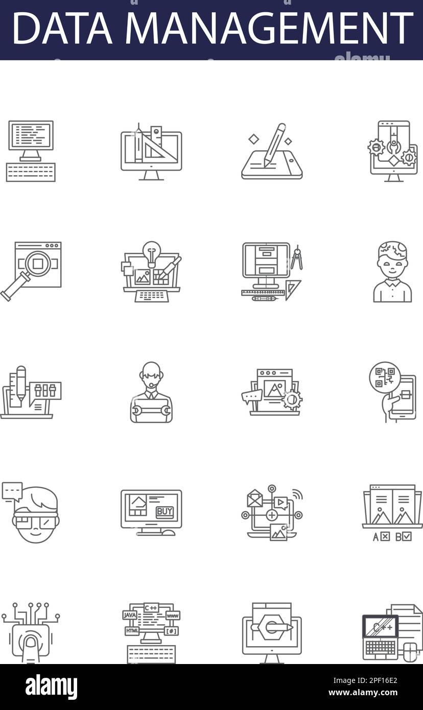 Data management line vector icons and signs. Analysis, Storage, Control ...
