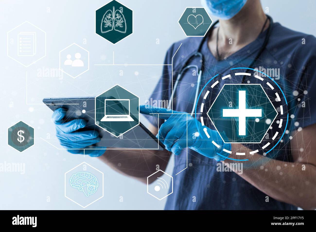 Medical technology concept. the doctor presses virtual Stock Photo - Alamy