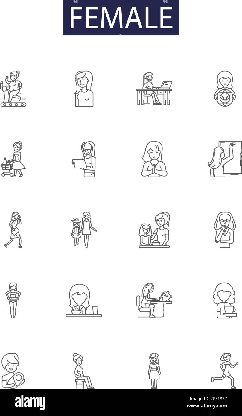 Female line vector icons and signs. Woman, Girl, Ladies, Femme ...