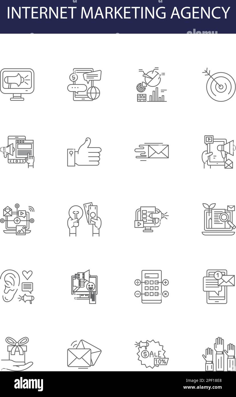 Internet marketing agency line vector icons and signs. Agency, Internet ...