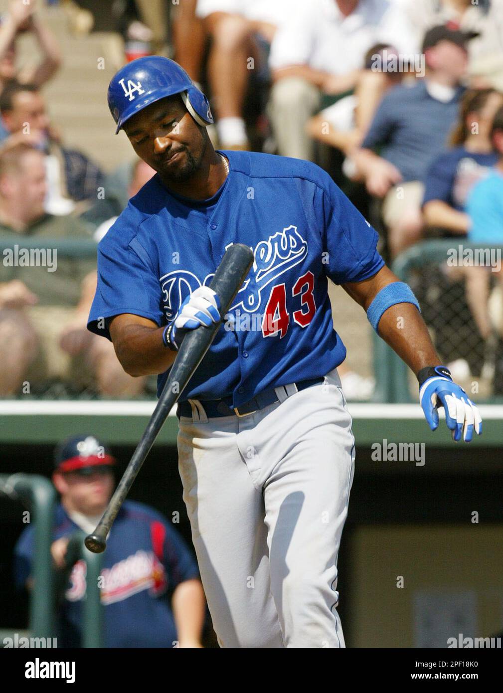 Los Angeles Dodgers Juan Encarnacion reacts to flying out during the ...