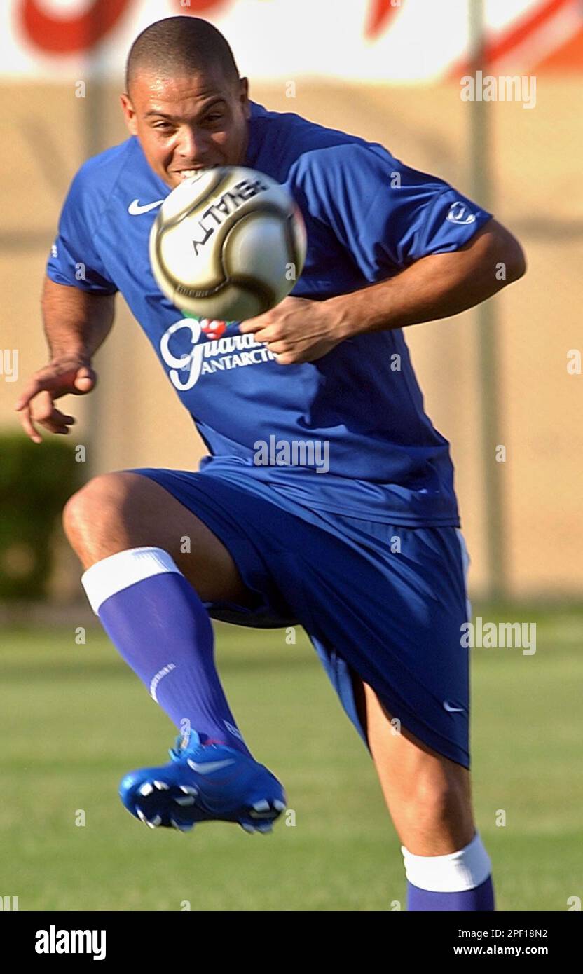 Brasil's National Team star Ronaldo kicks the ball during a training ...