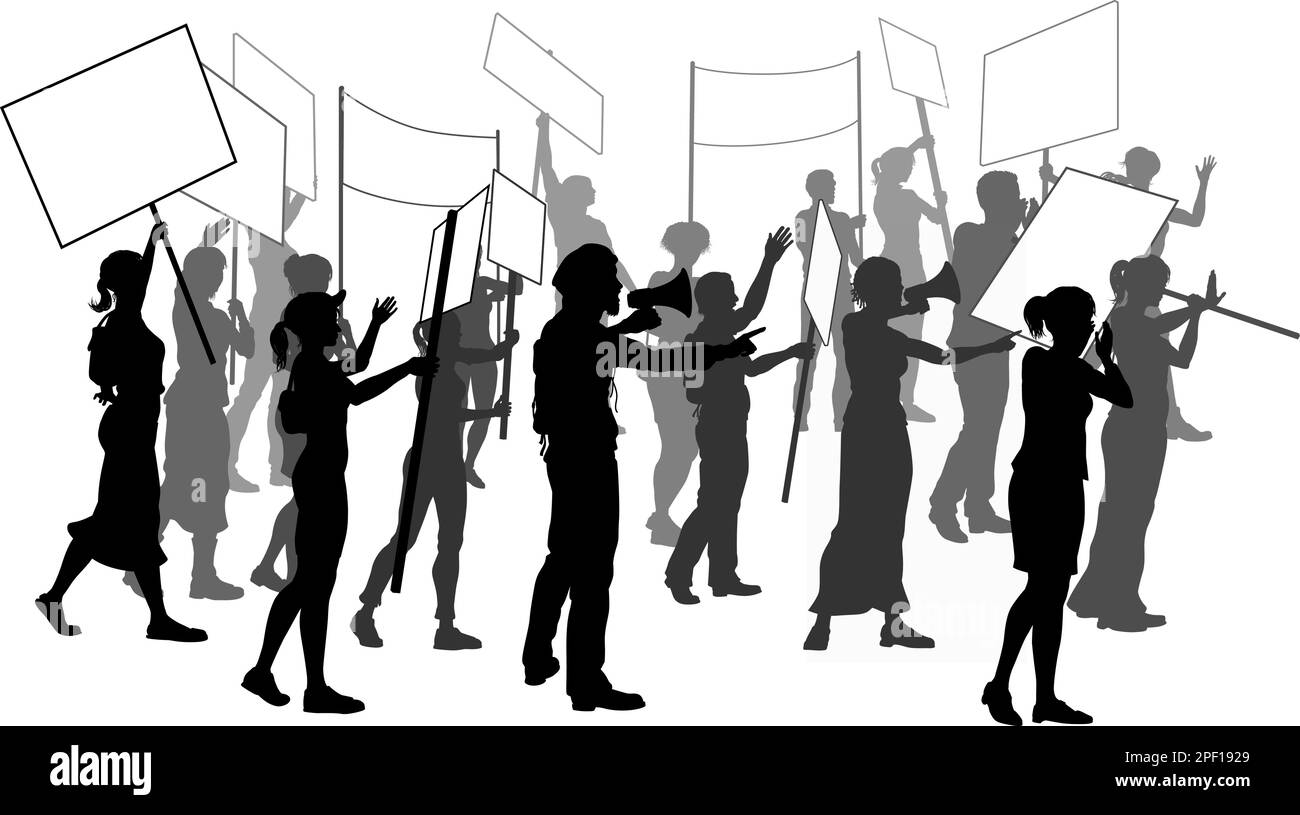 Silhouette Demonstrator Crowd Protest Rally Strike Stock Vector Image ...