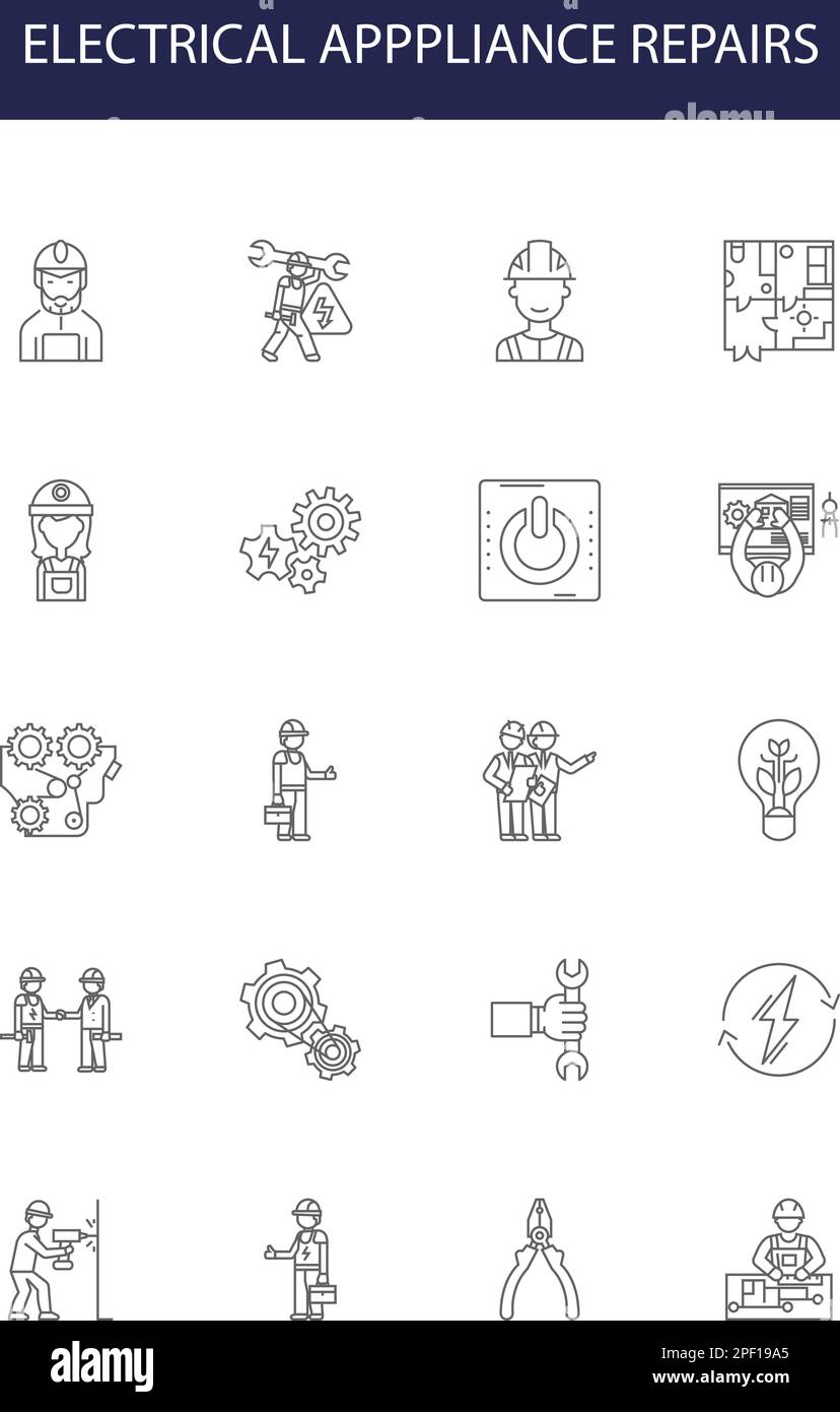 Electrical apppliance repairs line vector icons and signs. Motor ...