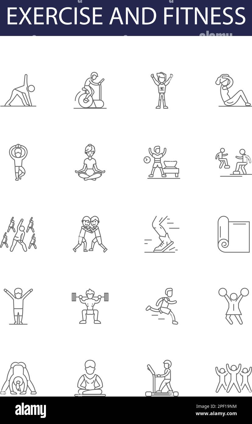 Exercise and fitness line vector icons and signs. fitness, workout ...