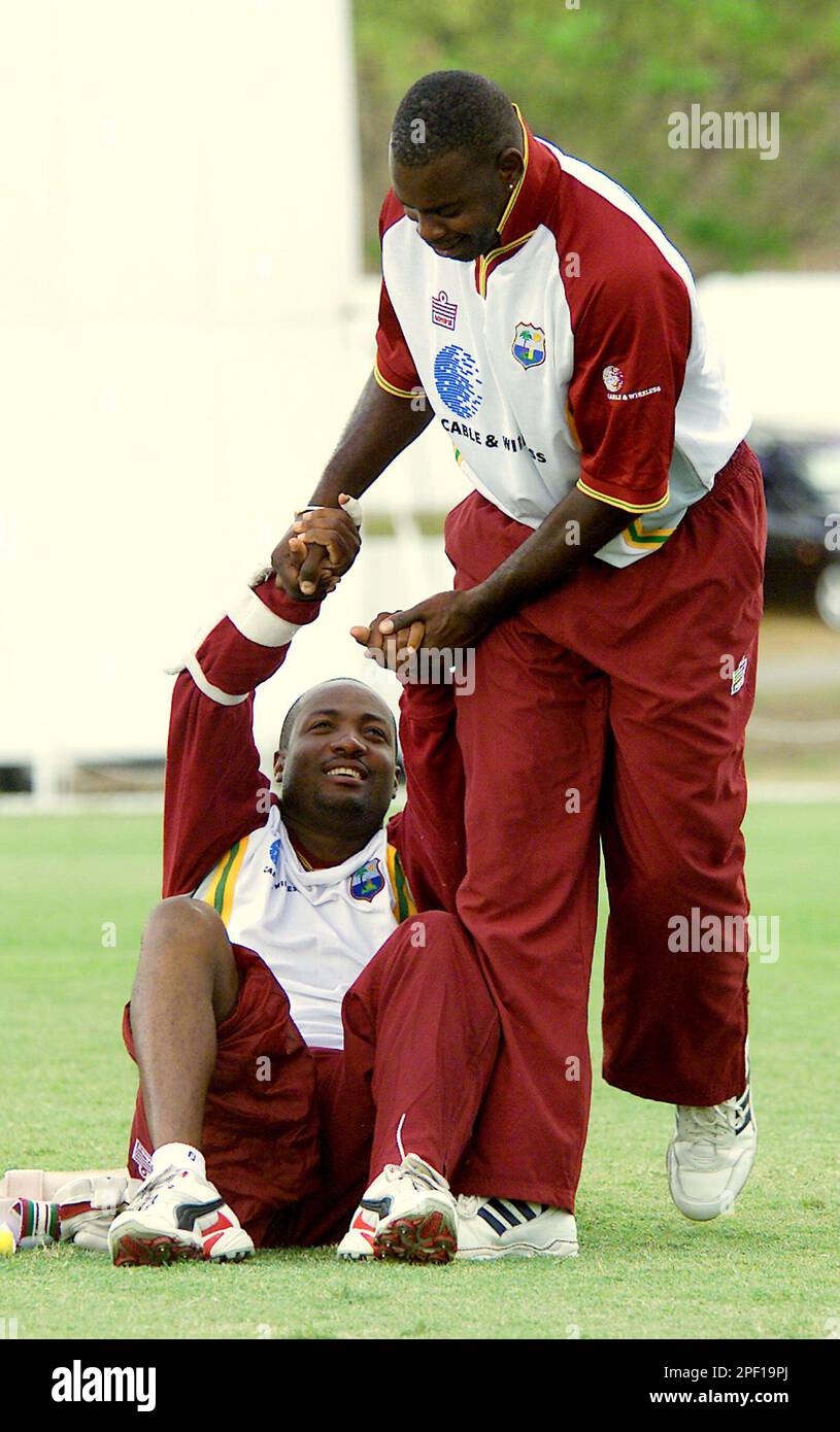 West Indies captain Brian Lara, left, shares a light moment with ...
