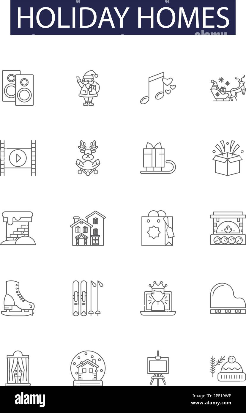 Holiday homes line vector icons and signs. rentals, lodges, bungalows ...