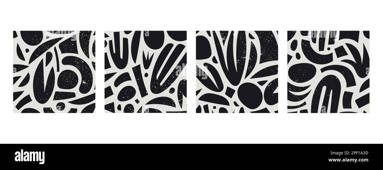 Vector abstract shape cards, black and whit patterns, collage style ...