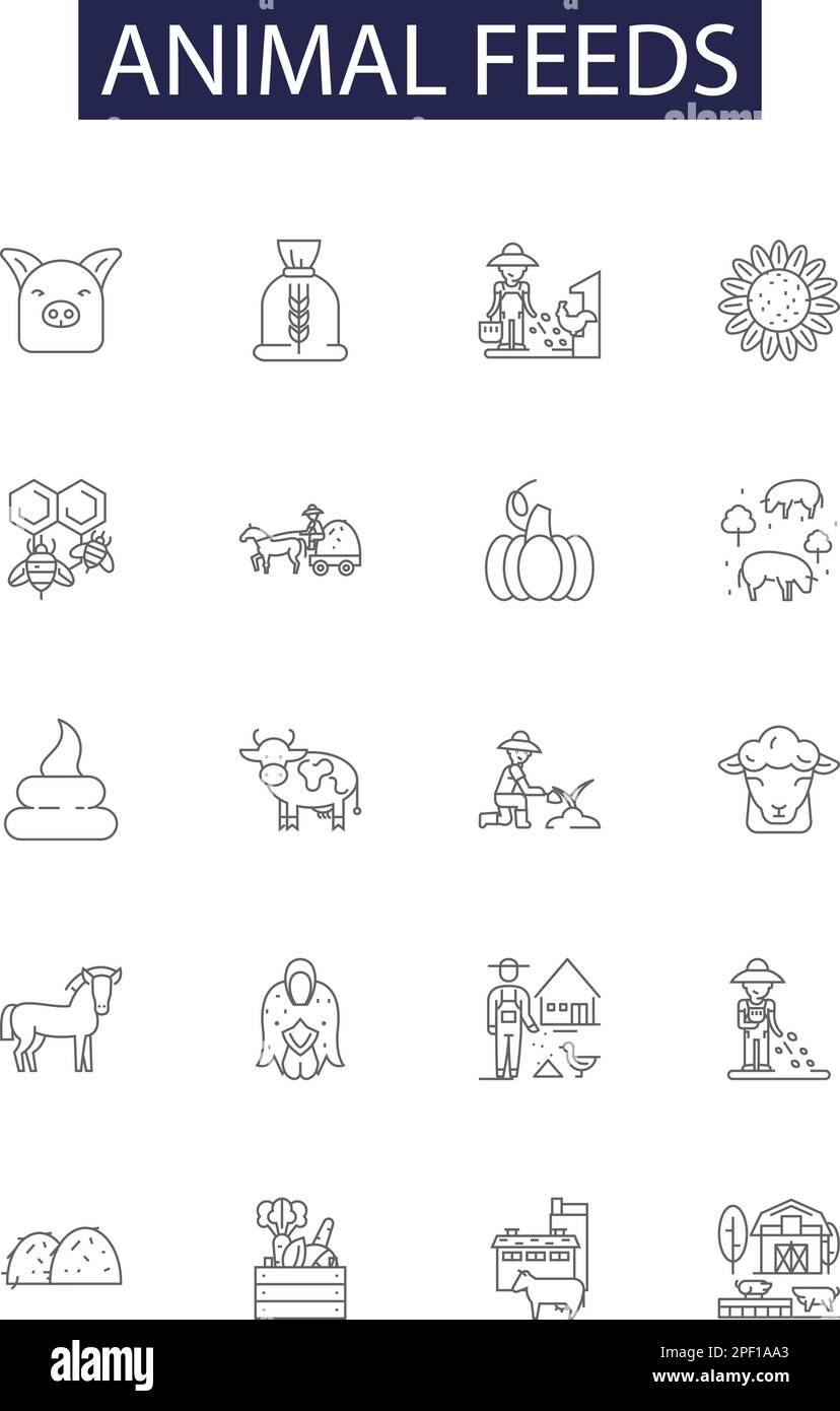 Animal feeds line vector icons and signs. Forage, Grain, Meal ...