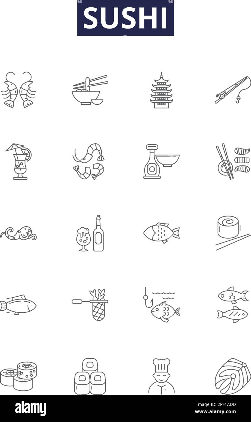 Sushi line vector icons and signs. Cuisine, Rice, Japan, Nori, Rolls ...