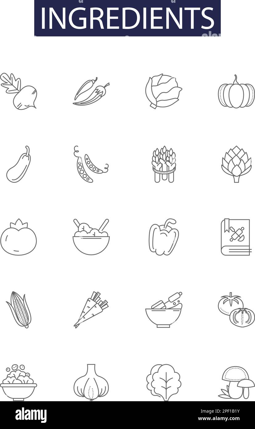 Ingredients line vector icons and signs. Commodities, Essentials, Raw ...