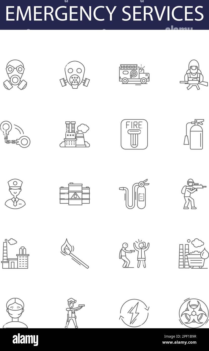 Emergency services line vector icons and signs. Firefighter, Policeman ...