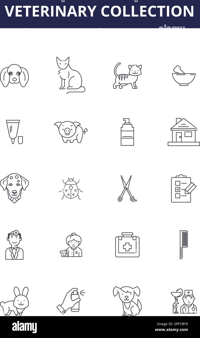Veterinary collection line vector icons and signs. illustration ...