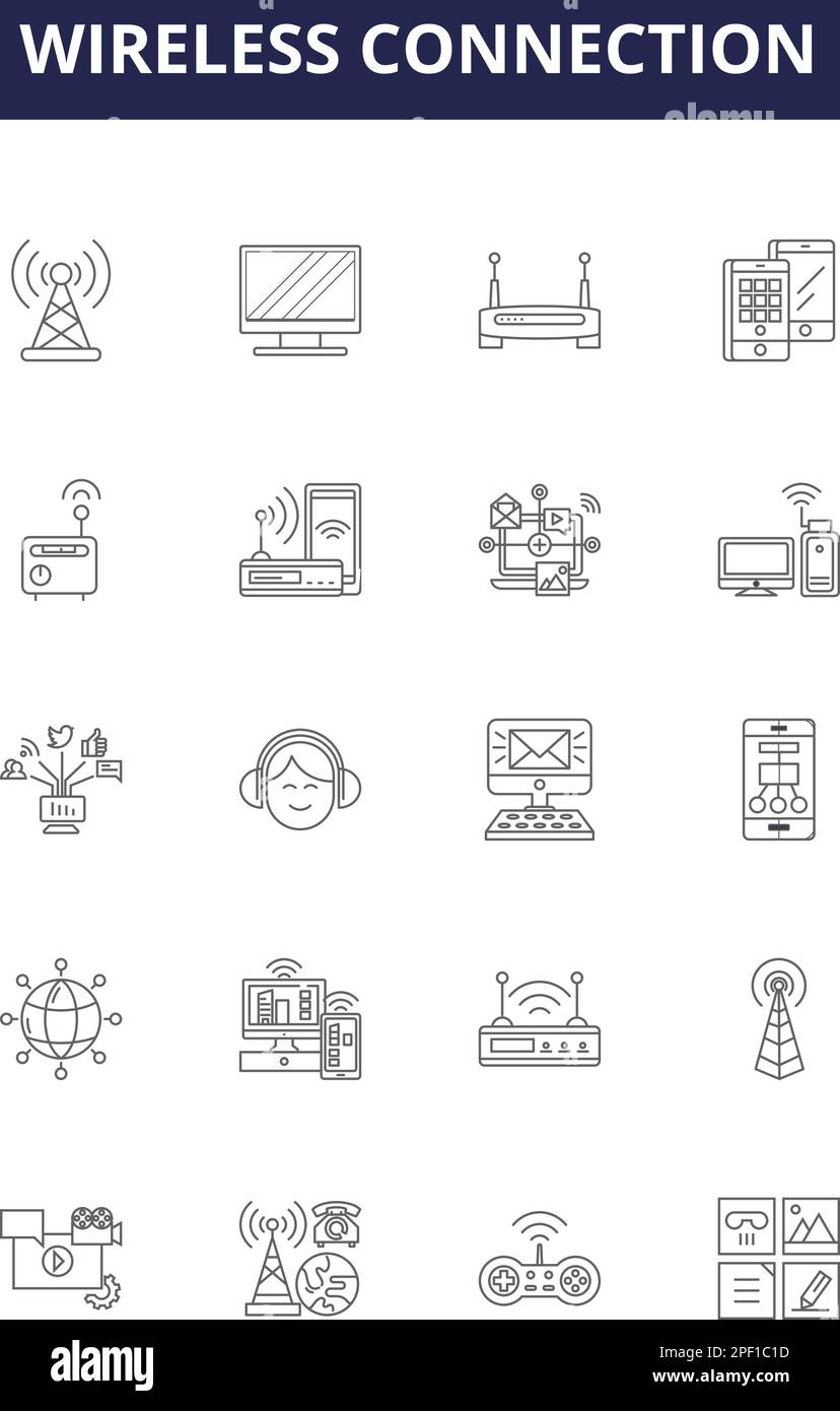 Wireless connection line vector icons and signs. Connection, Wi-Fi, Radio, Air, Network, Access ...