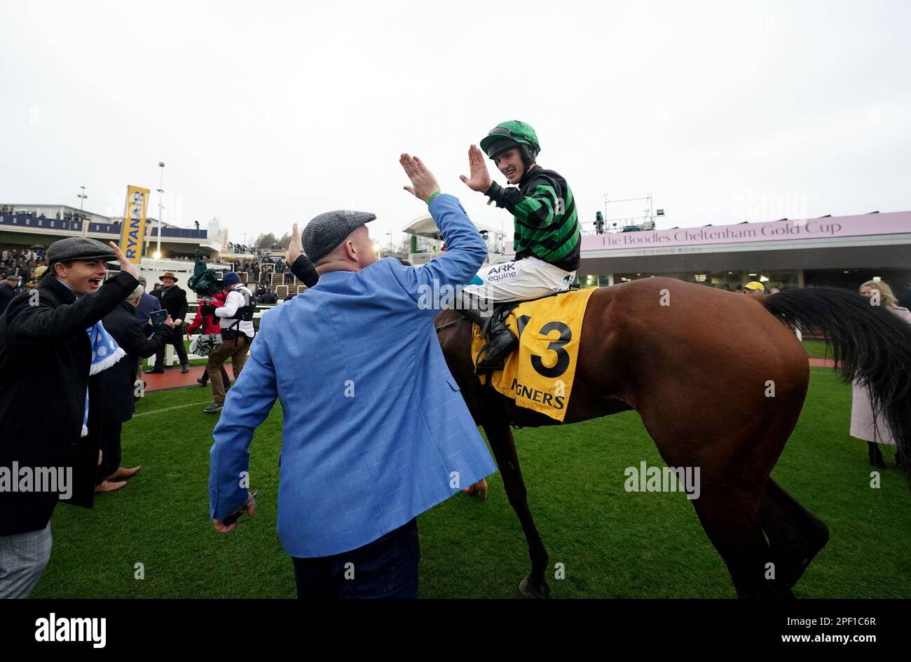 Ben Harvey celebrates aboard Seddon after winning the Magners Plate ...