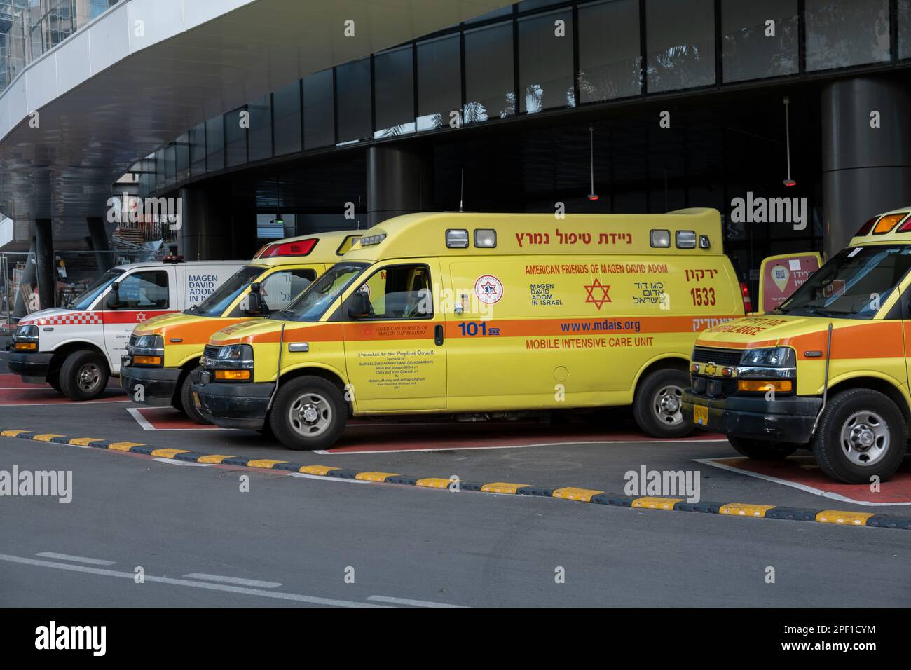 Tel Aviv, Israel - 15 February 2023: Israeli Magen David Adom ambulance ...
