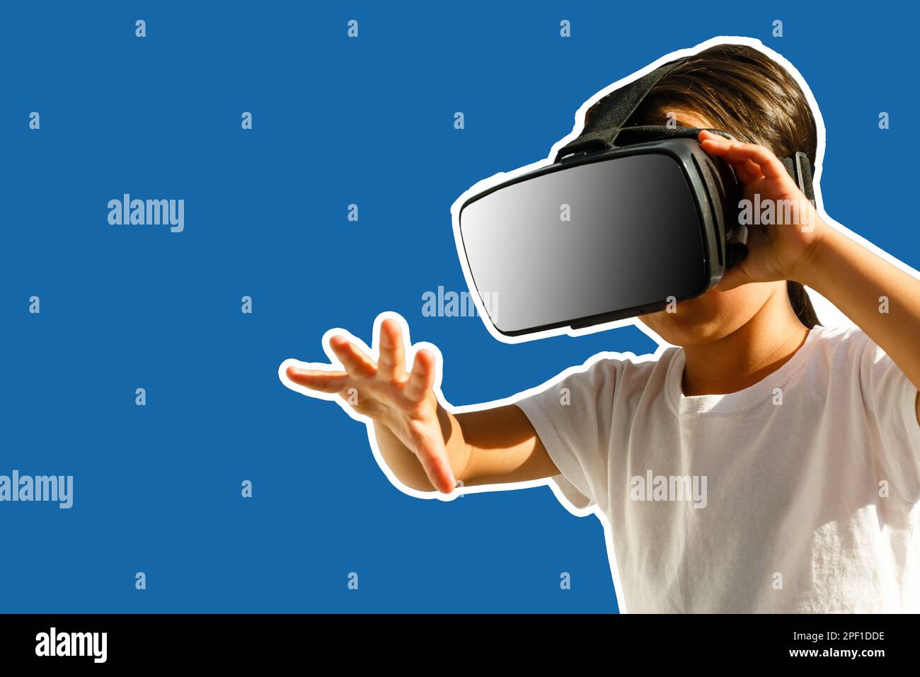 child isolated over blue color background Stock Photo - Alamy