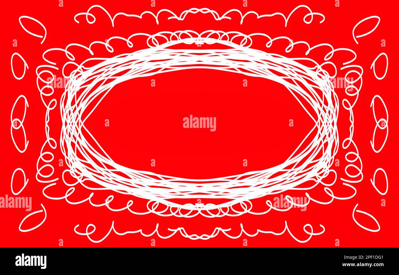 Abstract drawn frame in white on a red background, waves, swirls and ...
